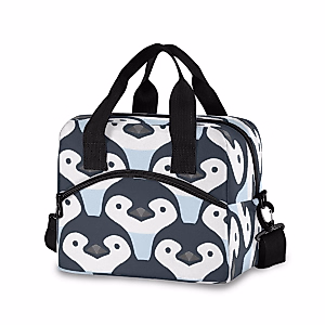 Cute Animal Penguin Pattern Lunch Bags for Women Insulated Reusable Lunch Tote Holder Lunch Cooler Bag Lunch Box with Shoulder Strap for Men Kid Girl