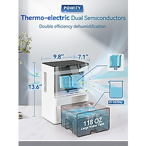 118 OZ Dehumidifier for Home, Quiet Small Dehumidifiers (800 sq.ft), 2 Working Modes,Timing Setting, Auto Shut Off, 5 Colors LED Light Dehumidifier for Basement Bedroom Bathroom