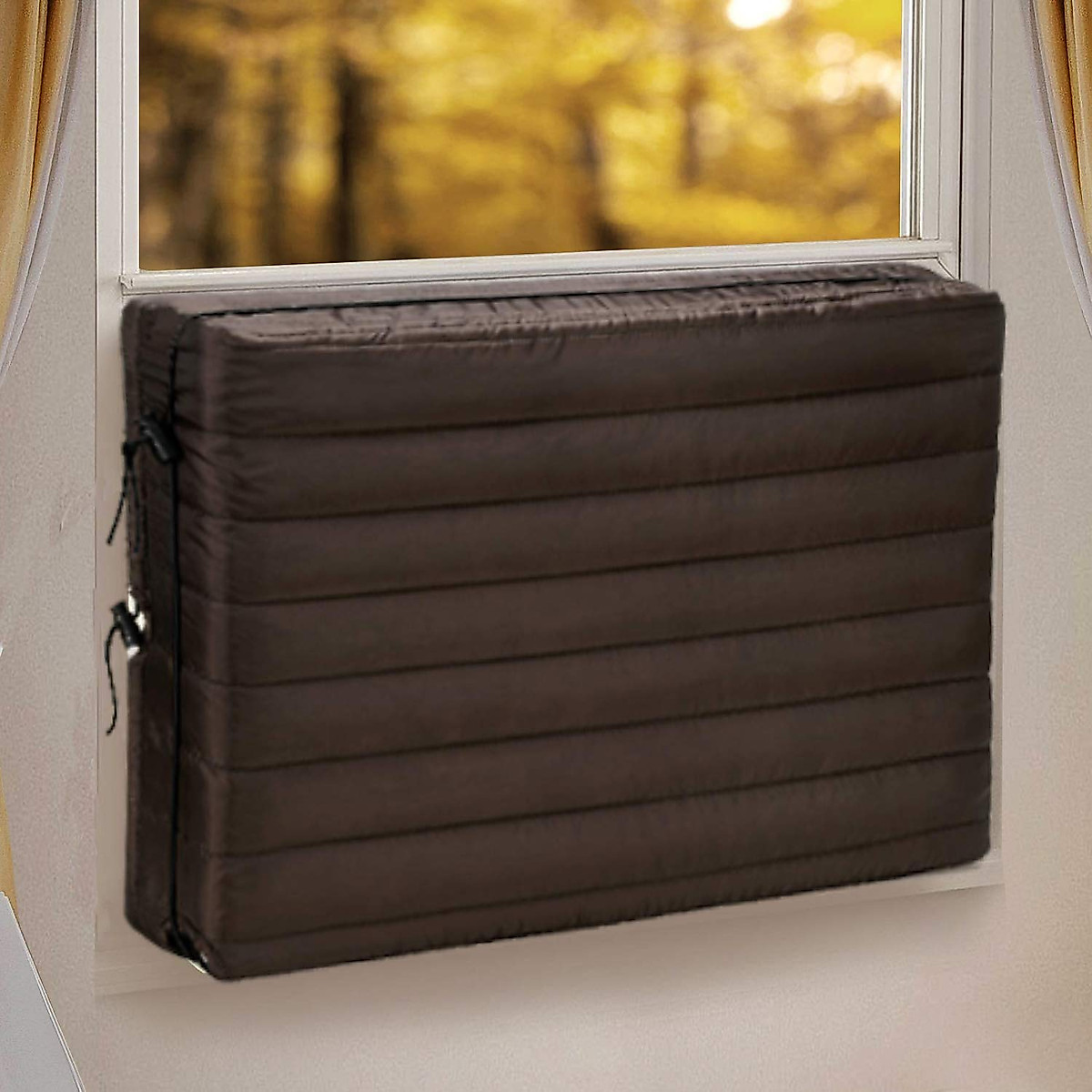 Indoor Air Conditioner Cover, AC Unit Covers for Inside, 28 x 20 x 3.5 inches(L x H x D)-Brown, with Free Drawstring