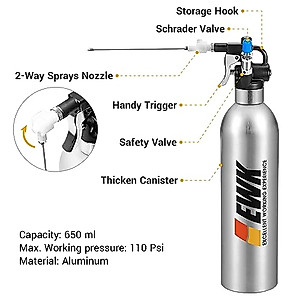 EWK Patented Aluminum Refillable Aerosol Spray Can, Pneumatic Compressed Air Sprayer for Lubrication and Anti-Rust