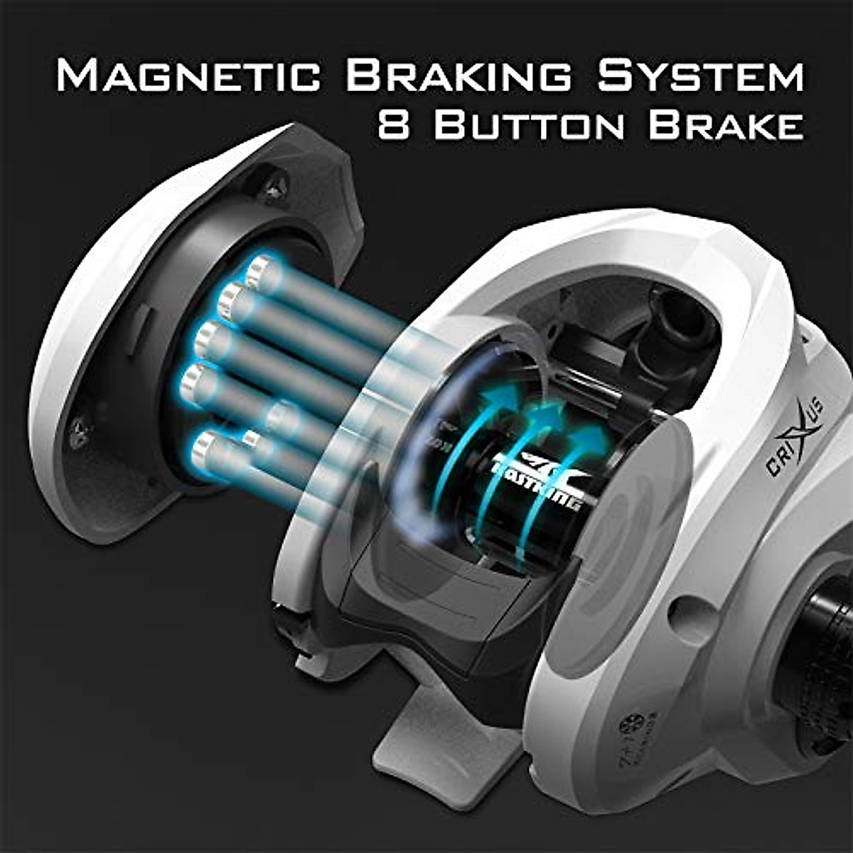 KastKing Crixus Baitcasting Reels,Glacier White,6.5:1 Gear Ratio,Right Handed Fishing Reel