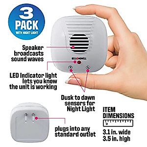 Bell + Howell Ultrasonic Pest Repeller Home Kit (Pack of 3), Ultrasonic Pest Repeller, Pest Repellent Dust to Dawn Sensor for Home, Bedroom, Office, Kitchen, Safe for Human and Pet