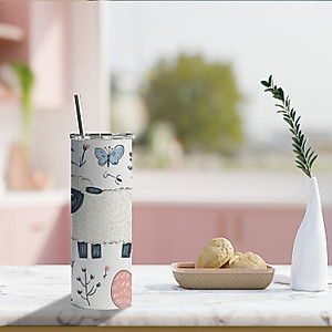 Tumbler with Lid and Straw Cute cartoon hand drawn lamb Thermos Coffee Travel Mug Cute Cups 20 oz Insulated Tumbler for Daily Holiday Decor Gift Coffee Cup