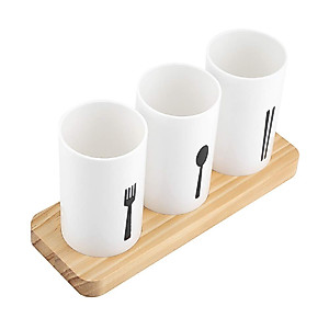 Oak Wooden Base Chopsticks Holder Cutlery Storage Box Drain Rack Knife Organizer Kitchen Tools with Bamboo Wood Base