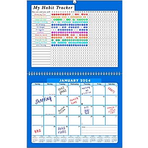 2024 Monthly Desktop/Wall Calendar/Planner - Habit Tracker - Daily, Weekly & Monthly Goal Motivational Habit Tracking Journal Inspirational - (Edition #06)