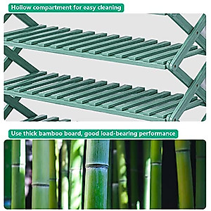 SAISN 5 Tier Wooden Shoe Rack Bamboo Shoes Storage Shelf Stackable Shoe Organizer Racks Multifunctional Free Standing Shoe Shelf Free Installation Foldable Shoe Stand for Entryway Hallway (Green)