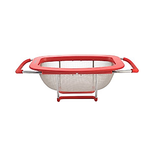 Farberware Professional Stainless Steel Expandable Over-The-Sink Colander/Strainer, Red