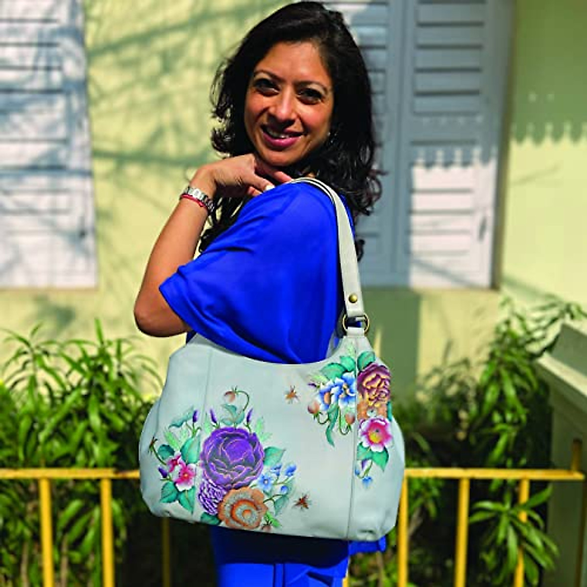 Anuschka Women’s Genuine Leather Triple Compartment Large Satchel - Hand Painted Exterior - Floral Charm