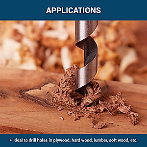 Benchmark Abrasives 1-1/2" Auger Drill Bit for Wood, 7/16” Hex Shank, Fast Drilling Bits for Soft and Hard Wood, Plastic, Plywood, Lumber, Drywall, and Composite Materials (1-1/2")