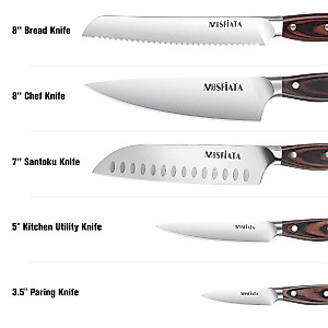 MOSFiATA Kitchen Knife Set-5Pcs, Professional Kitchen Chef’s Knives with Ultra Sharp Stainless Steel Blades, Bread Knife Cooking Knives Sets (silver)