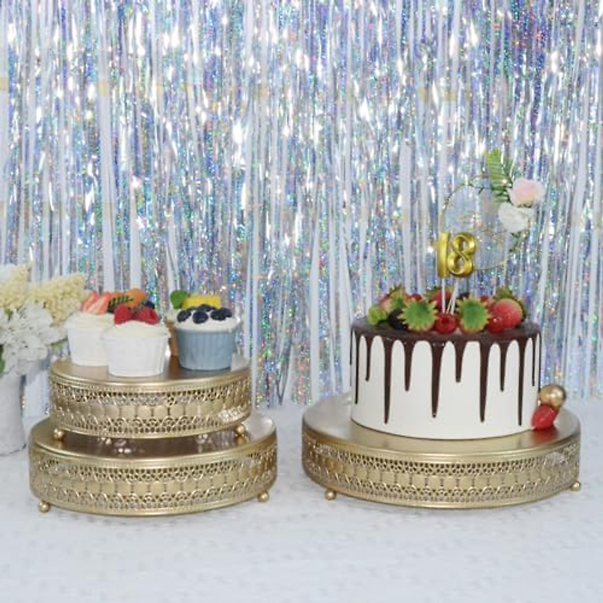 FEICTPOX Cake Stand Set of 3 Metal Cupcake Stands Dessert Display Plate for Wedding Party Birthday … (18K Gold)