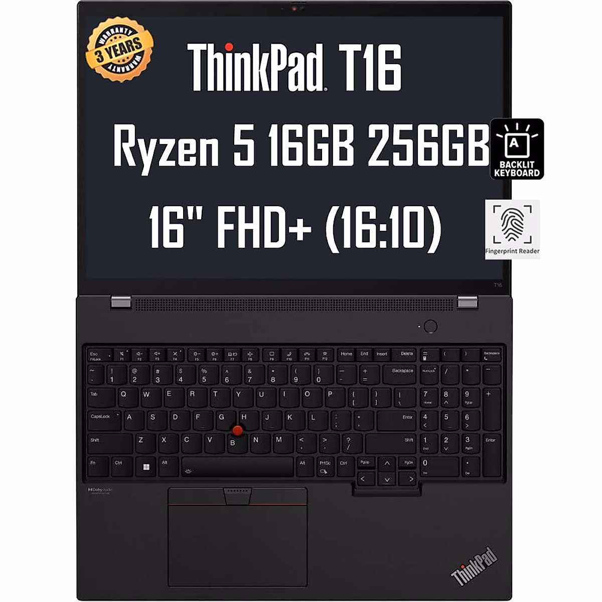 ThinkPad T16 16" WUXGA (AMD Ryzen 5 PRO 6650U, 16GB DDR5 RAM, 256GB SSD, 6-Core (Beat i5-1235U)) Business Laptop, Fingerprint, Backlit, FHD Webcam, Wi-Fi 6E, 3-Yr Warranty, Win 10 / Win 11 Pro