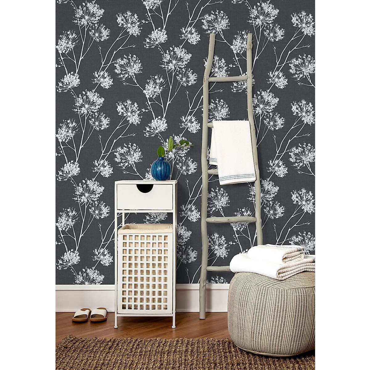 NextWall One O'Clocks Botanical Peel and Stick Wallpaper (Charcoal)