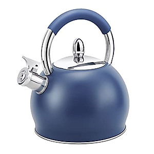 HRHongRui Whistling Tea Kettle for Stove Top Stainless Steel Tea Pot with Ergonomic Silicone Handle Teapot for Stovetop 3.2 Quart / 3 Liter Blue