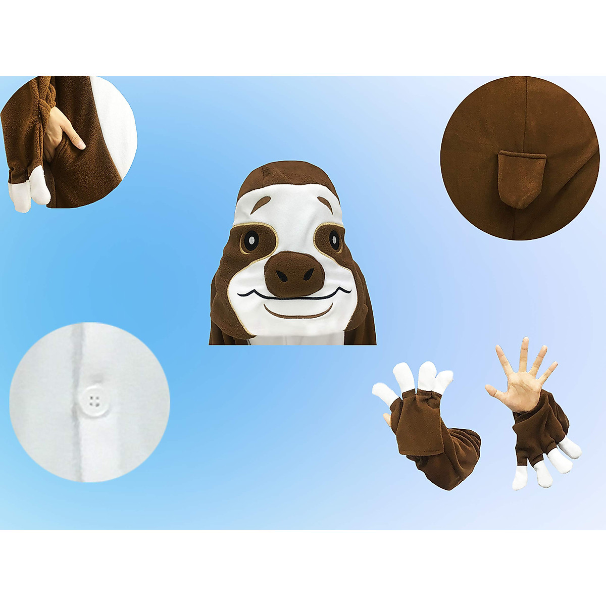 Unisex Onesie Pajamas Plush Cosplay Sloth Animal Onesies for Adults Costume Brown L