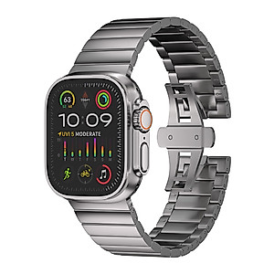 Ultra 2 Titanium Link Bracelet Compatible with Apple Watch Ultra 2 (49mm) - Grade 2 Titanium Band with DLC Coating (Diamond-Like-Carbon) for Scratch Resistance