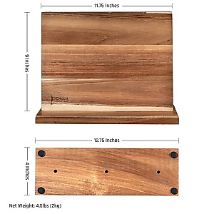 SENKEN Natural Acacia Hardwood Magnetic Knife Block - Double Sided Ultra Strong Neodymium Magnets - Knife Holder for 12+ Knives and Scissors