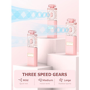 JENTXON Lady Handheld Fan, Rechargeable Small Personal Fan with 3 Speeds Setting, Powerful Quiet Pull-out Portable Fan, Mini Cooling Electric Fan for Girls Woman Office School Working Home - Pink