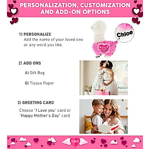 DolliBu Happy Mother's Day Super Soft Plush Sparkle Pink Llama Figure - Cute Stuffed Animal with Pink Heart Message for Best Mommy, Grandma, Wife, Daughter - 11.5" Inch