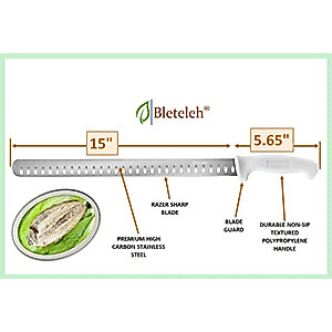 Bleteleh Extra-Long 15-inch blade slicing knife Granton Edge, White Handle