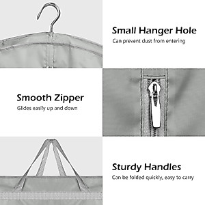 MISSLO 65" Long Garment Bags for Travel Dress Bags Wedding Dress Cover Waterproof Clothing Bags Storage Traveling Clothes Protector for Closet Wardrobe Bags 2 Packs for Gowns, Tuxedos, Coats, Gray