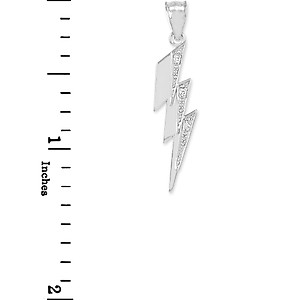 High Polish 925 Sterling Silver CZ-Studded Lightning Bolt Charm Pendant