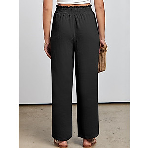 ANRABESS Women's Wide Leg Palazzo Pants with Pockets High Waisted Tie Knot Business Casual Trendy Boho Lounge Trousers Black Small