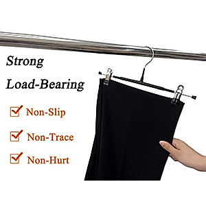 TSAZEN Skirt Hangers, 10 Pack Pant Hanger with Adjustable Metal Trouser Clips, Space Saving Clothes Hangers for Pant, Trousers, Skirts, Jeans