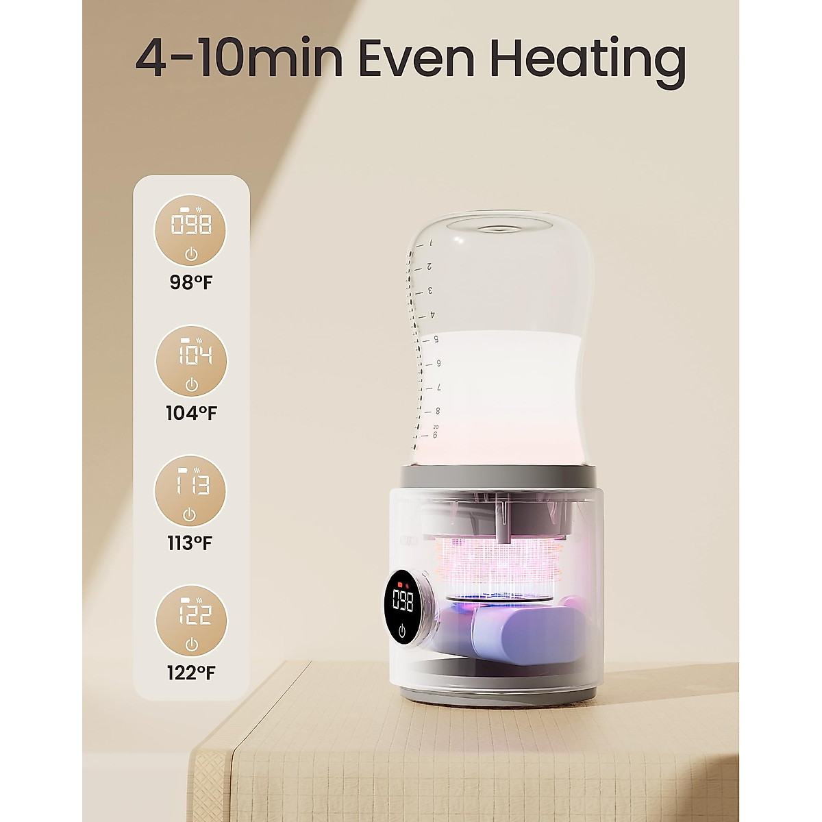 MUTIGOM Portable Bottle Warmer, Fast Baby Bottle Warmer Milk Warmer with 11OZ Bottle, Rechargeable Travel Bottle Warmer for Most Bottles, Water Warmer for Baby Formula Breastmilk