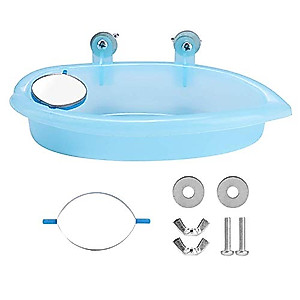 Hztyyier Bird Bath with Mirror, Portable Bird Bath Bird Bathroom for Pet Parrots Bird Cage Hanging Bath Accessories