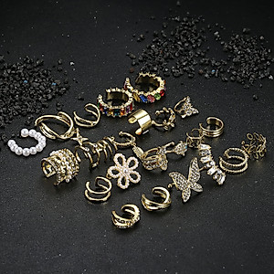 JeryWe 24 Pcs Gold Ear Cuffs for Women Non Piercing Adjustable Ear Cuff Earrings Clip On Cartilage Helix Wrap Ear Jewelry Set