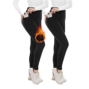 Opuntia 2 Pack Fleece Lined High Waisted Leggings for Women - Warm Winter Pants Tummy Control Yoga Hiking Running Tights