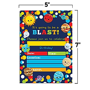 Space Invites Happy Planets– Outer Space Birthday Invitations for Kids, 20 5x7 Fill In Cards with Twenty White Envelopes for Your Outer Space Birthday by AmandaCreation
