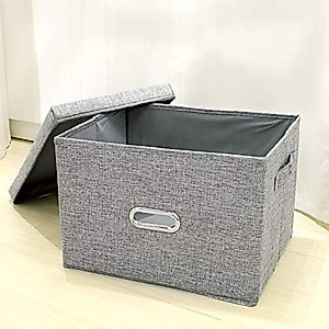 Storage Cube with Lid, Fabric Basket Bin with Dual Handles, Decorative Linen Storage Container Clothes Basket for Closet, Shelves, 15" x 11" x 10.2", Grey