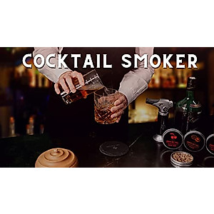 VibeOak Cocktail Smoker Kit with Torch 4 Flavors Wood Chips Bourbon - Cocktail Smoker Drink Whiskey Gift for a Friend - Easy to Use Drink Smoker Old Fashioned Cocktail Kit (Without Butane) (Black)
