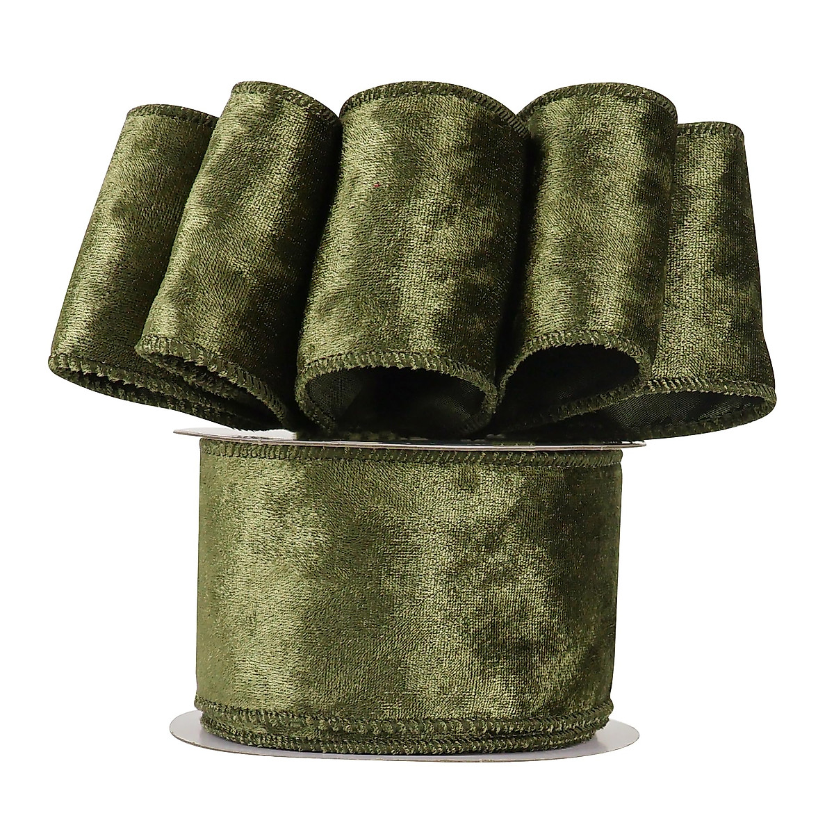 HUIHUANG Olive Green Wired Velvet Ribbon 2-1/2 inch, Green Velvet Wire Ribbon for Christmas Tree, Large Bows, Wreaths, Gift Wrapping, Garland, Home Decor, Crafts-Continuous 10 Yards/Roll