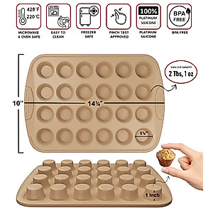 FOODIES HAVEN Silicone Mini Muffin Pan 24-Cup Nonstick Mini Cupcake Molds for Baking
