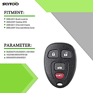 SCITOO 1X4 Button Keyless Entry Remote Key Fob for Buick Lucerne Chevrolet Impala Cadillac DTS OUC60221 15912859