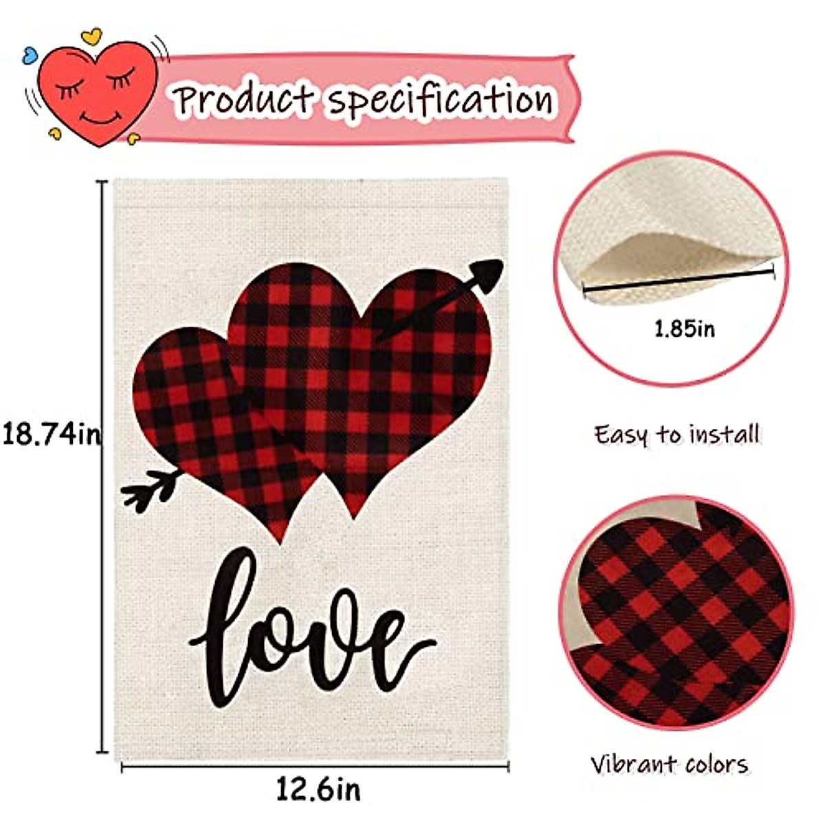 Valentines Day Love Garden Flag Vertical Double Sided Burlap Yard Flags Signs for Valentine’s Day Spring Summer Fall Yard Outdoor Farmhouse Decoration Small