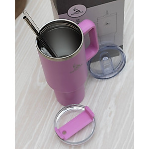 Du&Kha SIPSLEAK 40 Oz Tumbler with Handle and Straw – Stainless Steel Insulated Tumblers with 2 Lids, 2 Straws, Straw Brush – Portable and Reusable Coffee Tumbler Travel Coffee Mug Keeps Hot and Cold