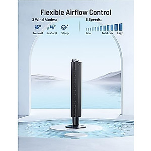 PARIS RHÔNE Tower Fan with Remote, 90° Oscillating Quiet Cooling Fan, 42'' or 36'' Height Adjustable, 5 Speeds, Sleep Mode, 12H Timer, Tall Standing Room Fan for Bedroom, Office and Home