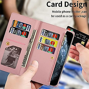 lefeda Wallet Case for Samsung Galaxy Z Fold 5, Sparkle Glitter PU Leather Phone Cover with Zipper Purse Card Slot and Wrist Strap Case for Women Girls,Gold