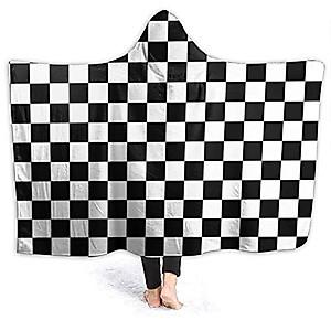 Black White Race Checkered Flag Hoodie Blanket Wearable Throw Blankets for Couch Blanket Hooded for Baby Kids Men Women