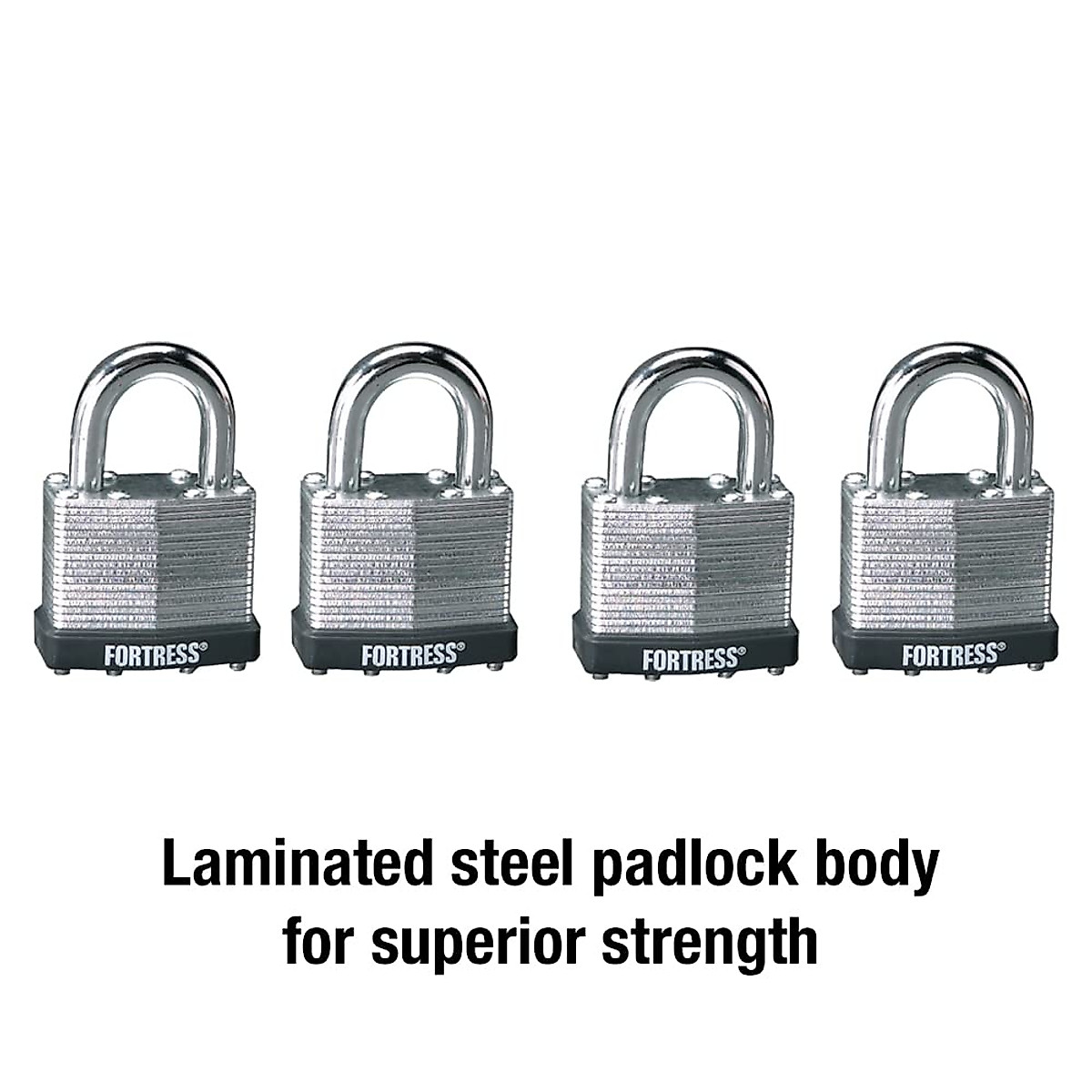 Master Lock 1803Q Fortress Outdoor Padlock with Key, 4 Pack Keyed-Alike, Laminated Steel