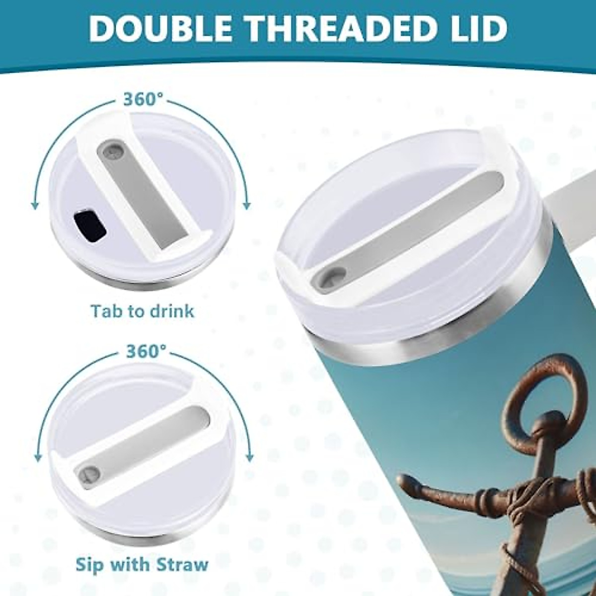 Burbuja Nautical Anchor Beach 40oz Insulated Tumblers with Handle and Straw Lid, Double Wall Stainless Steel Travel Mug Leak-Proof, BPA Free, Gift for Mom Dad