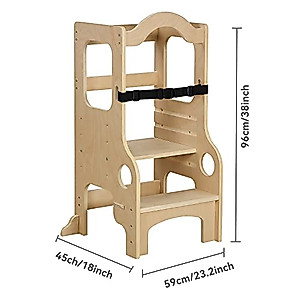 Kudikt Toddler Tower Kitchen Helper：Heavy Learning Tower for Toddlers 1-3 19.73 LB Wood Toddler Learning Tower Large Toddler Standing Tower Kitchen Tower