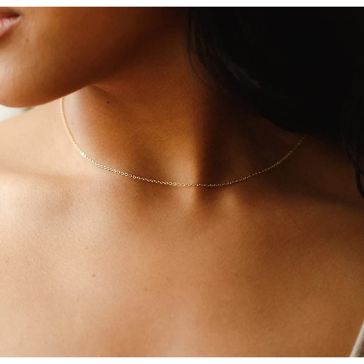 Aghfacy Dainty Thin Chain Choker Necklace 14K Plated Gold Minimalist Short Chain Necklaces for Women Jewelry Gift(1.3mm)
