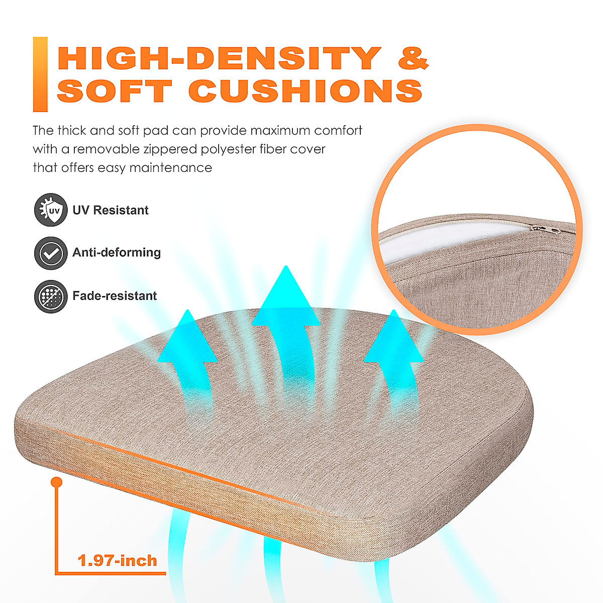 NUU GARDEN Patio Dining Chairs Set of 1, Woven Rope Outdoor Dining Chairs, All-Weather Aluminum Arm Chairs with Cushions for Garden, Deck, Backyard, Balcony, Lawn, Indoor, Beige