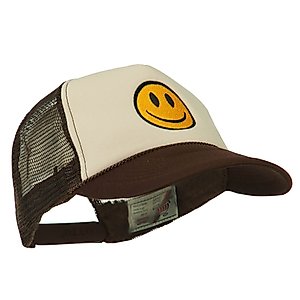 e4Hats.com Smile Face Embroidered Foam Mesh Back Cap - Brown Tan OSFM