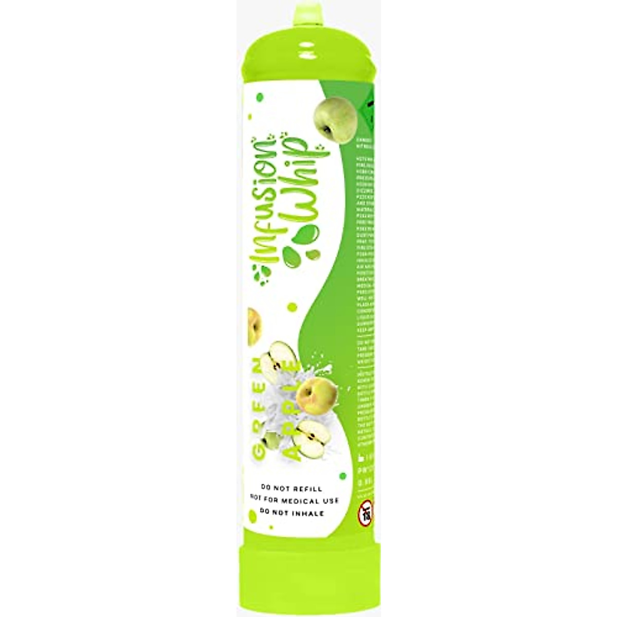 InfusionWhip Flavored Whipped Cream Chargers - Pure N2O Whipped Cream Cylinder - 0.95 Liter Nitrous Oxide Chargers (580 gram) Compatible with Cream Whippers - 1 Carton (6 cylinders) (Green Apple)